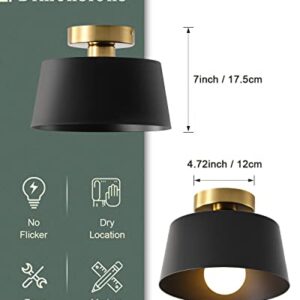 Ceiling Light Fixture, Hallway Ceiling Light with Gold Plate and Matte Black Shade, Modern Simple Style Porch Light Fixtures Semi Flush Mount (Black)