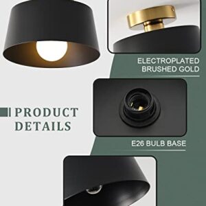 Ceiling Light Fixture, Hallway Ceiling Light with Gold Plate and Matte Black Shade, Modern Simple Style Porch Light Fixtures Semi Flush Mount (Black)