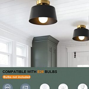 Ceiling Light Fixture, Hallway Ceiling Light with Gold Plate and Matte Black Shade, Modern Simple Style Porch Light Fixtures Semi Flush Mount (Black)