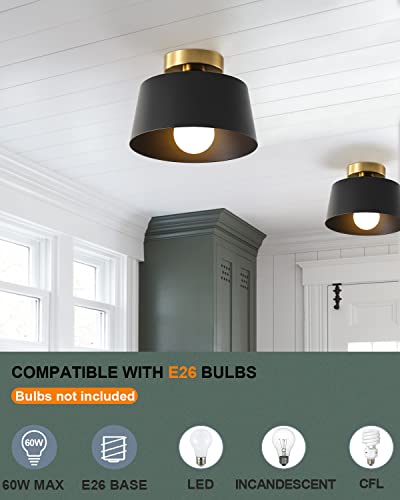 Ceiling Light Fixture, Hallway Ceiling Light with Gold Plate and Matte Black Shade, Modern Simple Style Porch Light Fixtures Semi Flush Mount (Black)