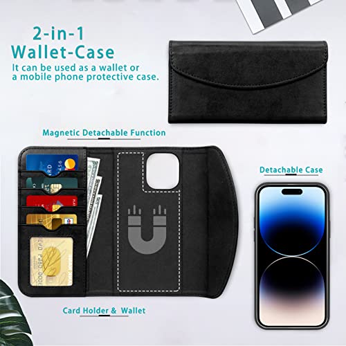 FYY iPhone 14 Pro Max 6.7" Case, MagSafe Compatible 2-in-1 Detachable Wallet with Card Holder, Black