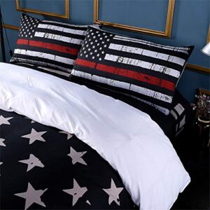 American Flag Duvet Cover Set, Red Stripe Decor Bedding Set Independence Day Freedom Theme Comforter Cover for Adult Teens Child Soft Microfiber Bedspread 1 Duvet Cover 2 Pillowcases, Queen Size