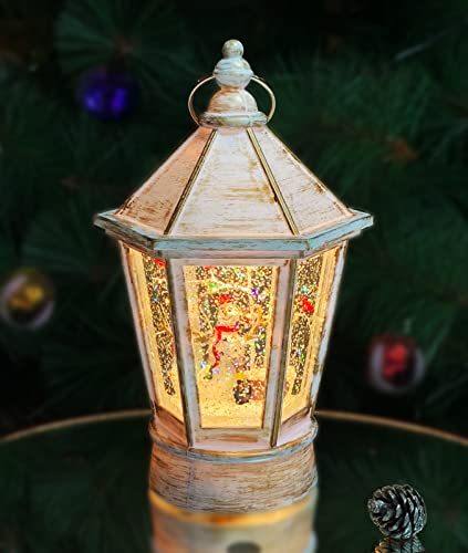 Christmas Tabletop Decor, Snow Globe Water Spinning LED Lighted Lantern, Battery Operated (not Included) (9.1" H x 5.5" W x 5.5" D) by Moments in Time