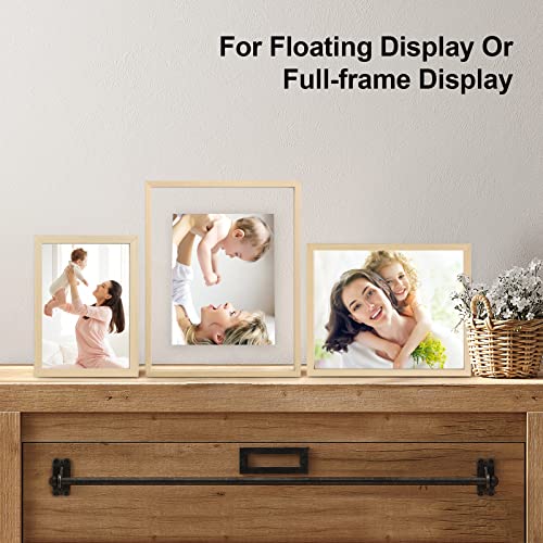 Egofine 11x14 Floating Frames Set of 2, Double Glass Picture Frame, Made of Solid Wood Display Any Size Photo up to 11x14, Wall Mount or Tabletop Standing, Natural Wood