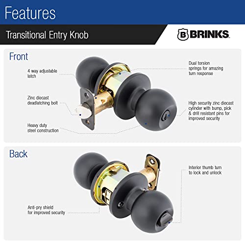 BRINKS – Transitional Keyed Entry Ball Door Knob, Matte Black - Designed for Traditional and Transitional Homes and Blends Seamlessly with Interior Décor (E2415-122)