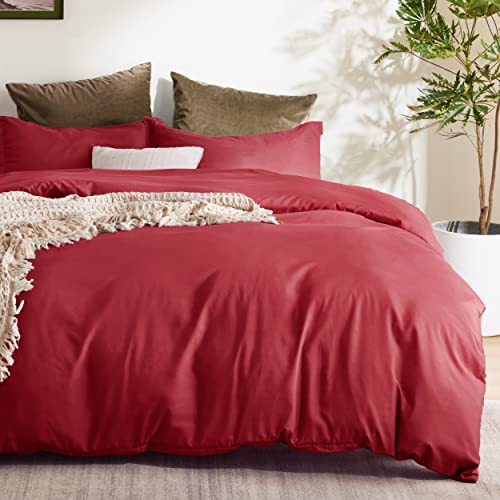 Bedsure Burgundy Red Duvet Cover Queen Size - Soft Brushed Microfiber Duvet Cover for Kids with Zipper Closure, 3 Pieces, Include 1 Duvet Cover (90"x90") & 2 Pillow Shams, NO Comforter