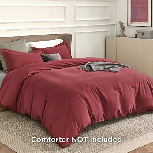 Bedsure Burgundy Red Duvet Cover Queen Size - Soft Brushed Microfiber Duvet Cover for Kids with Zipper Closure, 3 Pieces, Include 1 Duvet Cover (90"x90") & 2 Pillow Shams, NO Comforter