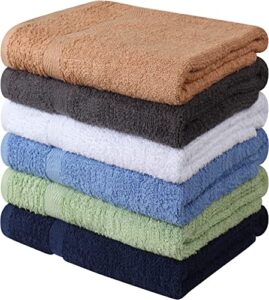 towel and linen mart 100% cotton 6 pack bath towel set, quick dry, super absorbent, light weight, soft, multi colors (27 x 54 pack of 6)