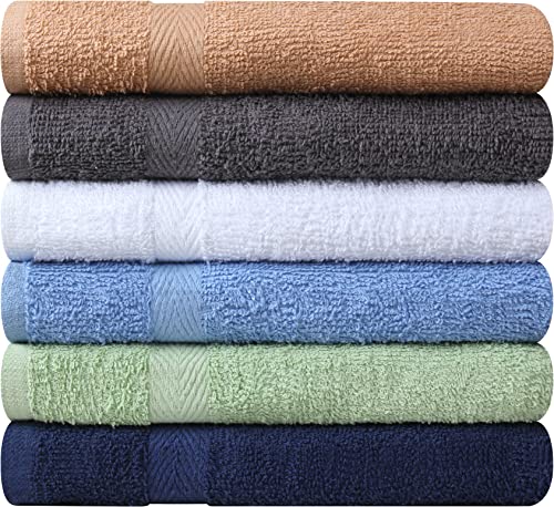 Towel and Linen Mart 100% Cotton 6 Pack Bath Towel Set, Quick Dry, Super Absorbent, Light Weight, Soft, Multi Colors (27 x 54 Pack of 6)