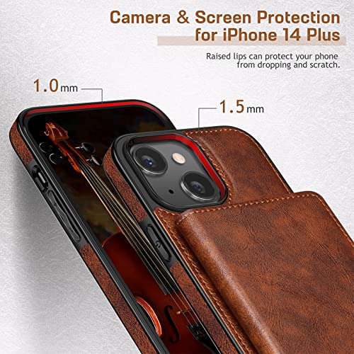 LOHASIC for iPhone 14 Plus Wallet Case, Premium Leather Cover Compatible with Magsafe Charger Magnetic Detachable Wallet 5 Card Holder Kickstand Protective Phone Case for Men Women 6.7" 2022 - Brown