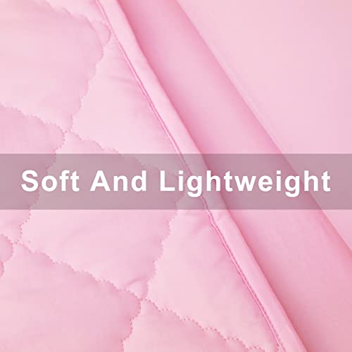 FLXXIE 4 Pieces Microfiber Toddler Bedding Set, Super Soft and Breathable Crib Sheet Set, Includes Quilted Comforter, Flat Top Sheet, Fitted Sheet, Envelope Pillow Case for Boys and Girls, Pink