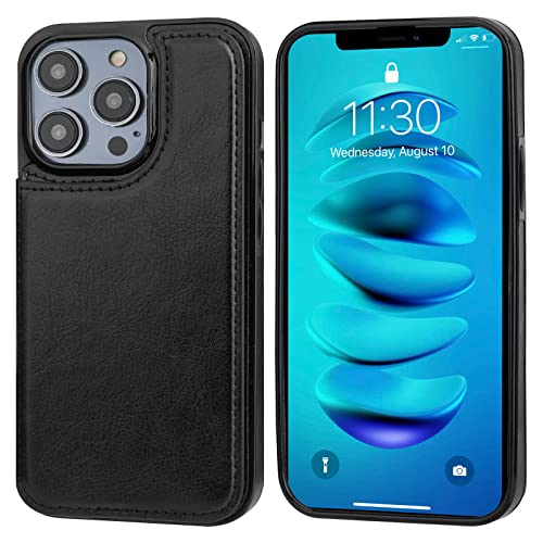 Onetop Compatible with iPhone 14 Pro Wallet Case with Card Holder, PU Leather Kickstand Card Slots Case, Double Magnetic Clasp and Durable Shockproof Cover 6.1 Inch (Black)