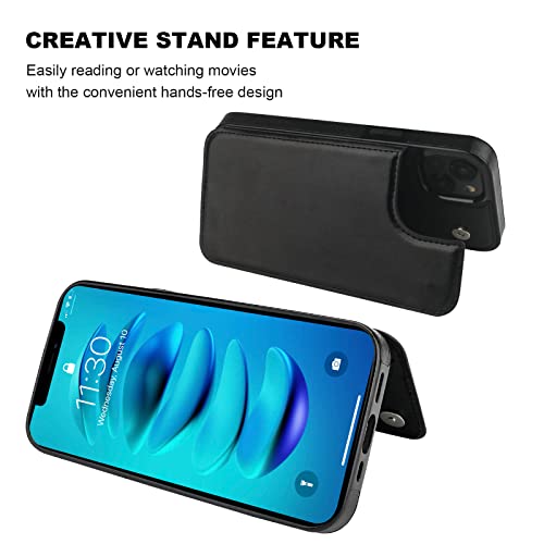 ONETOP Compatible with iPhone 14 Plus Wallet Case with Card Holder, PU Leather Kickstand Card Slots Case, Double Magnetic Clasp and Durable Shockproof Cover 6.7 Inch (Black)