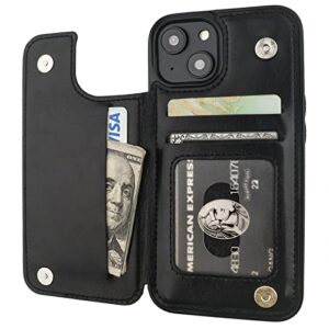 onetop compatible with iphone 14 wallet case with card holder, pu leather kickstand card slots case, double magnetic clasp and durable shockproof cover 6.1 inch (black)