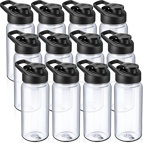 12 Pcs Plastic Sports Bottles 17 oz Reusable Water Bottles Bulk Portable Sports Drink Bottles Cups Pack Bike Water Bottles with Handle for Kids Adult School Teams Gym Hike Camping Cycling (Clear)