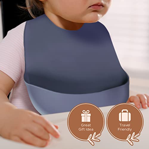 Baby Pick Silicone Bibs For Babies- BPA-Free Waterproof Bib With Pocket- Dishwasher Safe Feeding Bib With Food Catcher (Slate Blue)