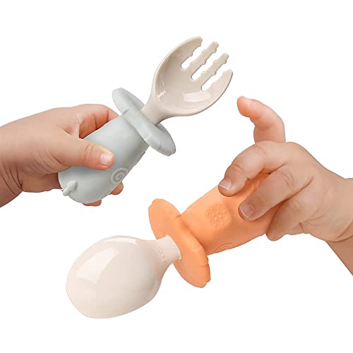 Bololo Forks and Spoons,Baby and Toddler Self-Feeding Utensils Led Weaning, Silicone and PPSU BPA Free Dishwasher Safe