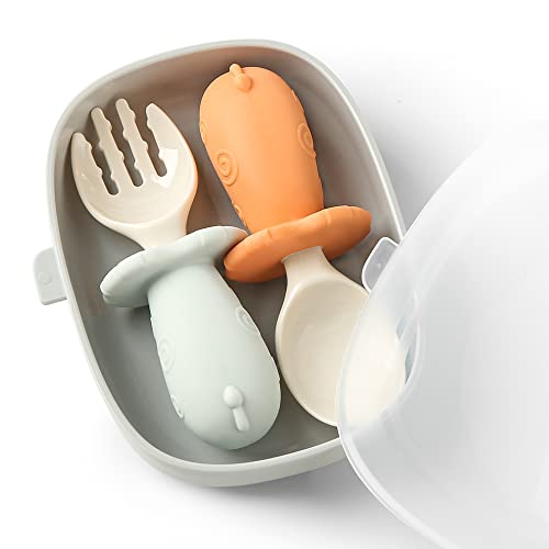 Bololo Forks and Spoons,Baby and Toddler Self-Feeding Utensils Led Weaning, Silicone and PPSU BPA Free Dishwasher Safe