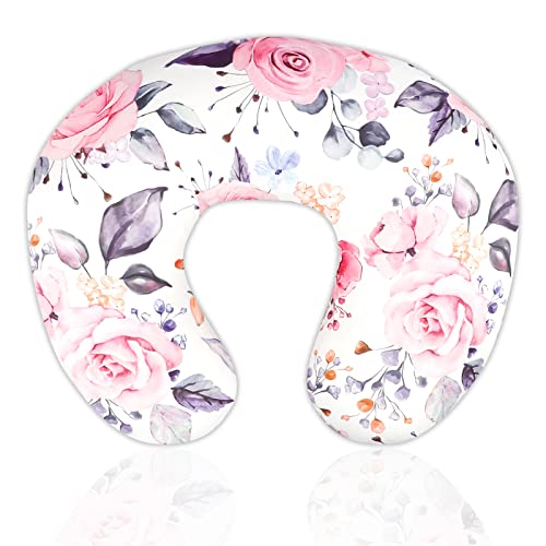 Nursing Pillow Cover Breastfeeding Pillow Slipcover for Moms Soft Breathable Organic Knit Fabric Newborn Infant Feeding Pillow Covers for Baby Girl Boy, Stylish Floral