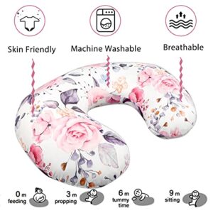 Nursing Pillow Cover Breastfeeding Pillow Slipcover for Moms Soft Breathable Organic Knit Fabric Newborn Infant Feeding Pillow Covers for Baby Girl Boy, Stylish Floral