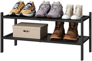 kiplant 2-tier black bamboo shoe rack, stackable bamboo wood shoe rack for closet, entryway & hallway