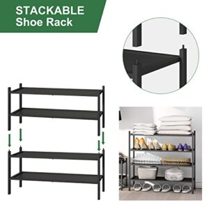 kiplant 2-Tier Black Bamboo Shoe Rack, Stackable Bamboo Wood Shoe Rack for Closet, Entryway & Hallway