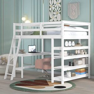 harper & bright designs full size loft bed with desk underneath full loft bed with shelves and ladder, wood loft bed full for kids girls boys,white