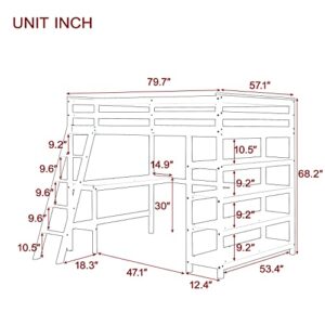 Harper & Bright Designs Full Size Loft Bed with Desk Underneath Full Loft Bed with Shelves and Ladder, Wood Loft Bed Full for Kids Girls Boys,White