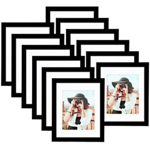 picrit 8x10 picture frame set of 12, display 5x7 with mat or 8x10 without mat, photo frames for wall mounting or table top display, black.