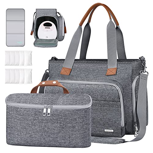 DERJUNSTAR Breast Pump Bag - Perfect Pump Bag for Working Moms,Compatible with Spectra S1, S2, Doubles as Lunch Bag, with10 Pcs Reusable Ice Packs,Dark Grey