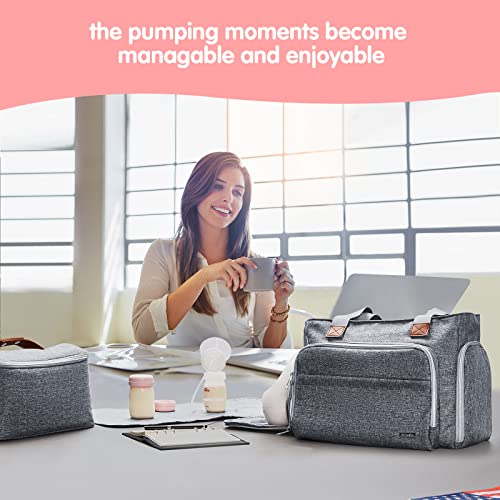 DERJUNSTAR Breast Pump Bag - Perfect Pump Bag for Working Moms,Compatible with Spectra S1, S2, Doubles as Lunch Bag, with10 Pcs Reusable Ice Packs,Dark Grey