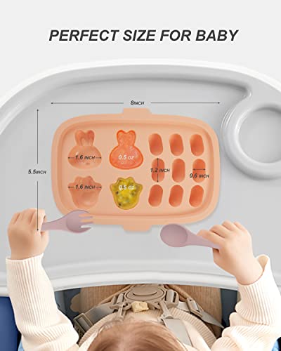 2 Pack Silicone Baby Food Storage Tray with Lid, Perfect Baby Food Containers for Homemade Baby Food, Vegetable & Fruit Purees, and Breast Milk, Food Grade Silicone