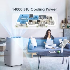 Portable Air Conditioner - Rintuf 2022 14000 BTU Portable AC Unit, Cools Rooms up to 700 Sq.ft, Dehumidifier & Fan, with 24H Timer Remote Control Window Kit for Home Living Rooms Bedroom