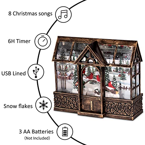 Cardinal Snow Globes,Christmas Snow Globes with 8 Music & Timer, Battery Or USB Cable Powered Operated Glittering for Christmas Table Centerpiece Decoration.Gifts for Family, Children or Friends