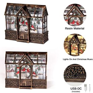 Cardinal Snow Globes,Christmas Snow Globes with 8 Music & Timer, Battery Or USB Cable Powered Operated Glittering for Christmas Table Centerpiece Decoration.Gifts for Family, Children or Friends