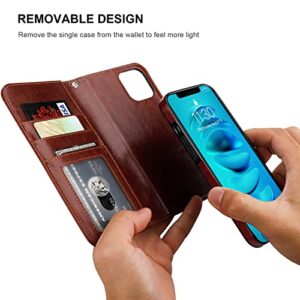 Bocasal Detachable Wallet Case for iPhone 14 Plus RFID Blocking Card Slots Holder Premium PU Leather Magnetic Kickstand Shockproof Wrist Strap Removable Flip Protective Cover 5G 6.7 inch (Brown)