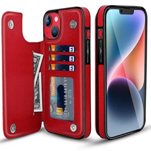 imangoo for iphone 14 plus case wallet credit card holder slots cash pocket,iphone 14 plus 6.7" pu leather kickstand flip cases for men women double magnet clasp durable protective phone cover red