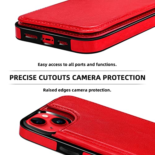 iMangoo for iPhone 14 Plus Case Wallet Credit Card Holder Slots Cash Pocket,iPhone 14 Plus 6.7" PU Leather Kickstand Flip Cases for Men Women Double Magnet Clasp Durable Protective Phone Cover Red