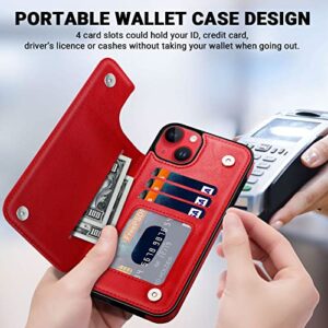 iMangoo for iPhone 14 Plus Case Wallet Credit Card Holder Slots Cash Pocket,iPhone 14 Plus 6.7" PU Leather Kickstand Flip Cases for Men Women Double Magnet Clasp Durable Protective Phone Cover Red