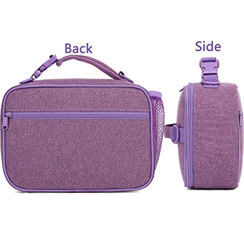 FlowFly Kids Lunch Bag, Durable Insulated School Lunch Box with Shoulder Strap and Bottle Holder, Water-resistant Thermal Small Lunch Cooler Tote for Teen Boys & Girls,Purple