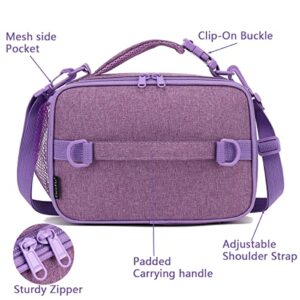 FlowFly Kids Lunch Bag, Durable Insulated School Lunch Box with Shoulder Strap and Bottle Holder, Water-resistant Thermal Small Lunch Cooler Tote for Teen Boys & Girls,Purple