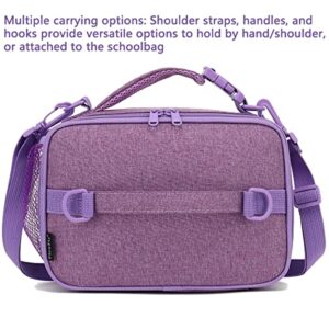 FlowFly Kids Lunch Bag, Durable Insulated School Lunch Box with Shoulder Strap and Bottle Holder, Water-resistant Thermal Small Lunch Cooler Tote for Teen Boys & Girls,Purple