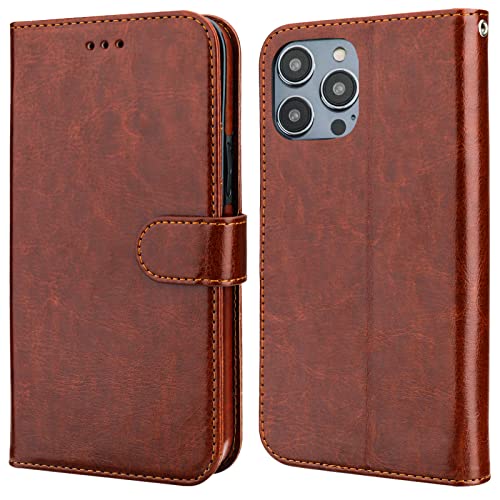 Bocasal Detachable Wallet Case for iPhone 14 Pro RFID Blocking Card Slots Holder Premium PU Leather Magnetic Kickstand Shockproof Wrist Strap Removable Flip Protective Cover 5G 6.1 inch (Brown)