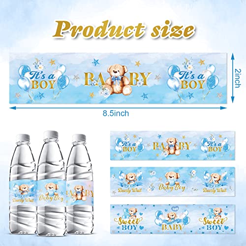 Clabby 39 Pieces Water Bottle Labels, Stickers Wrappers Waterproof Labels for Baby Shower Party Decoration (Blue, Bear Style), 1.0 Count