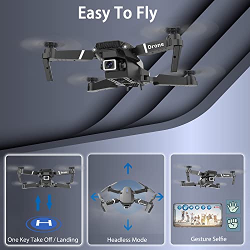 MOCVOO Drone With 1080P Camera Adults Beginners Kids, Foldable RC Quadcopter, Toys Gifts, FPV Video, 2 Batteries, Carrying Case, One Key Start, Headless Mode, Waypoints fly, 360 Degree Flips, A-Black