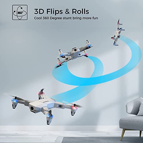 SIMREX X500 mini Drone Optical Flow Positioning RC Quadcopter with 720P HD Camera, Altitude Hold Headless Mode, Foldable FPV Drones WiFi Live Video 3D Flips Easy Fly Steady for Learning Gray