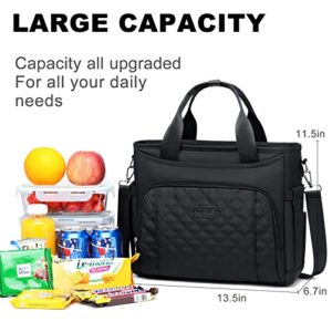 AIJIEKE Lunch Bag for Women, Insulated Lunch Box Tote Bag for Work, Extra Large Wide Open Leak Proof Cooler Bag with Shoulder Strap & Side Pockets for Picnic Hiking Beach, Black