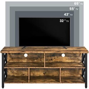 Yaheetech TV Stand for 65 Inch TV, Industrial Entertainment Center with 5 Storage Compartments, Rustic TV Console for Living Room Wood and Metal, Rustic Brown