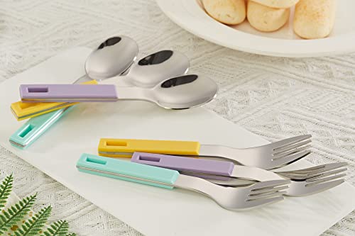 ANNOVA Children's Flatware 6 Pieces Kids Silverware - Stainless Steel - 3 x Safe Forks, 3 x Tablespoons - Toddler Utensils Without Knives for Lunch Box BPA Free Block (6 Pieces, Mix Color)