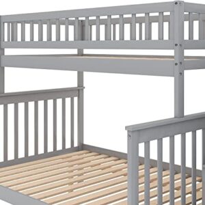 DNYN Stairway Twin-Over-Full Bunk Bed with Storage Shelves & Guardrail for Dorm,Kids Bedroom,Solid Pine Wood Bedframe,Space Saving Design & No Box Spring Needed, Grey